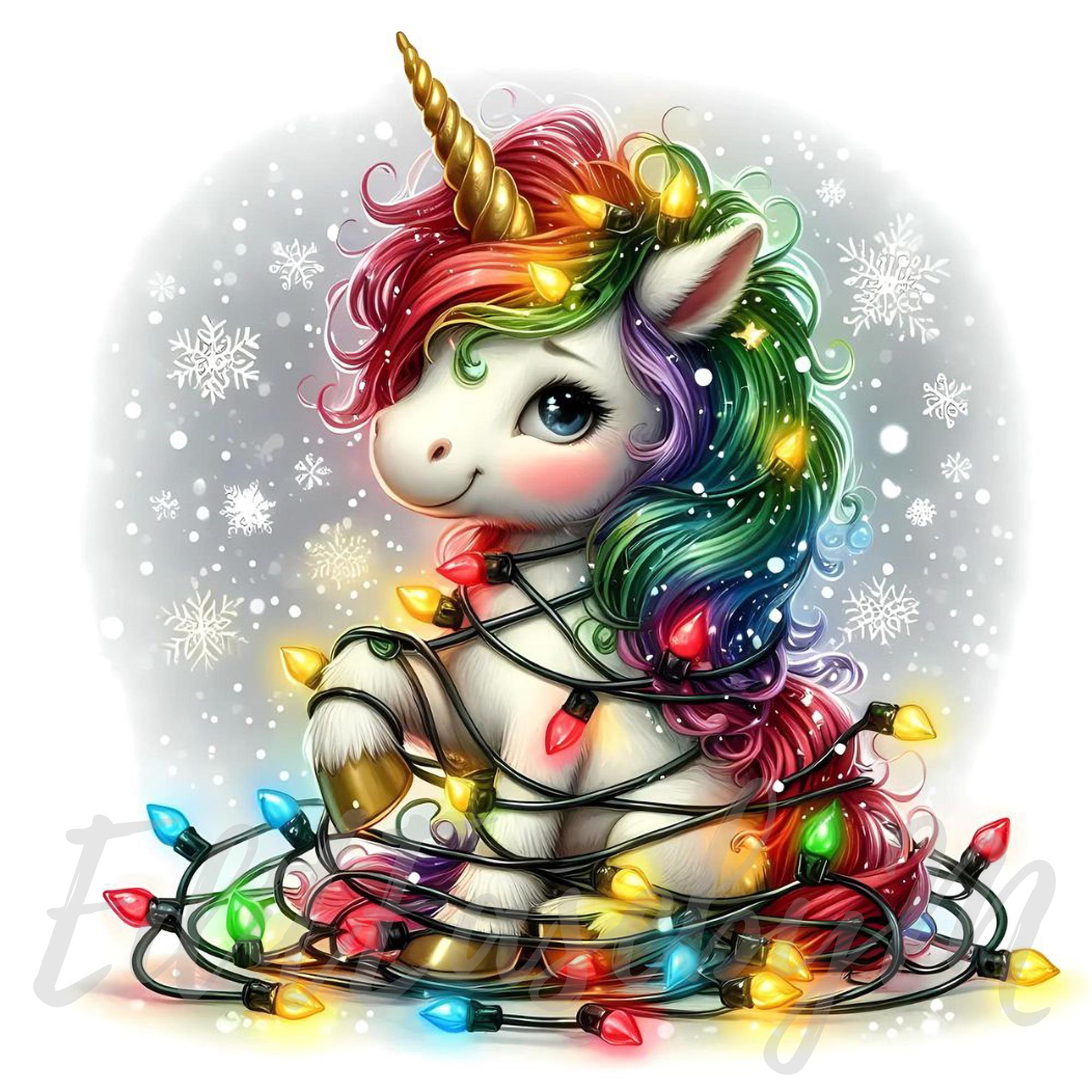 Christmas Unicorn Clipart | 10 JPG Commercial Use, Festive Winter ...