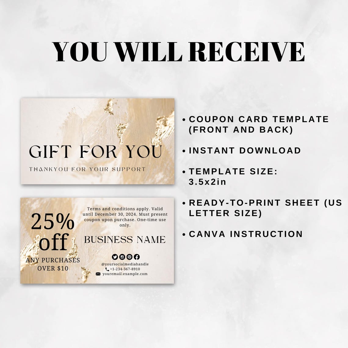 Elegant Gold Coupon Card Template Editable Coupon Card Canva Template ...