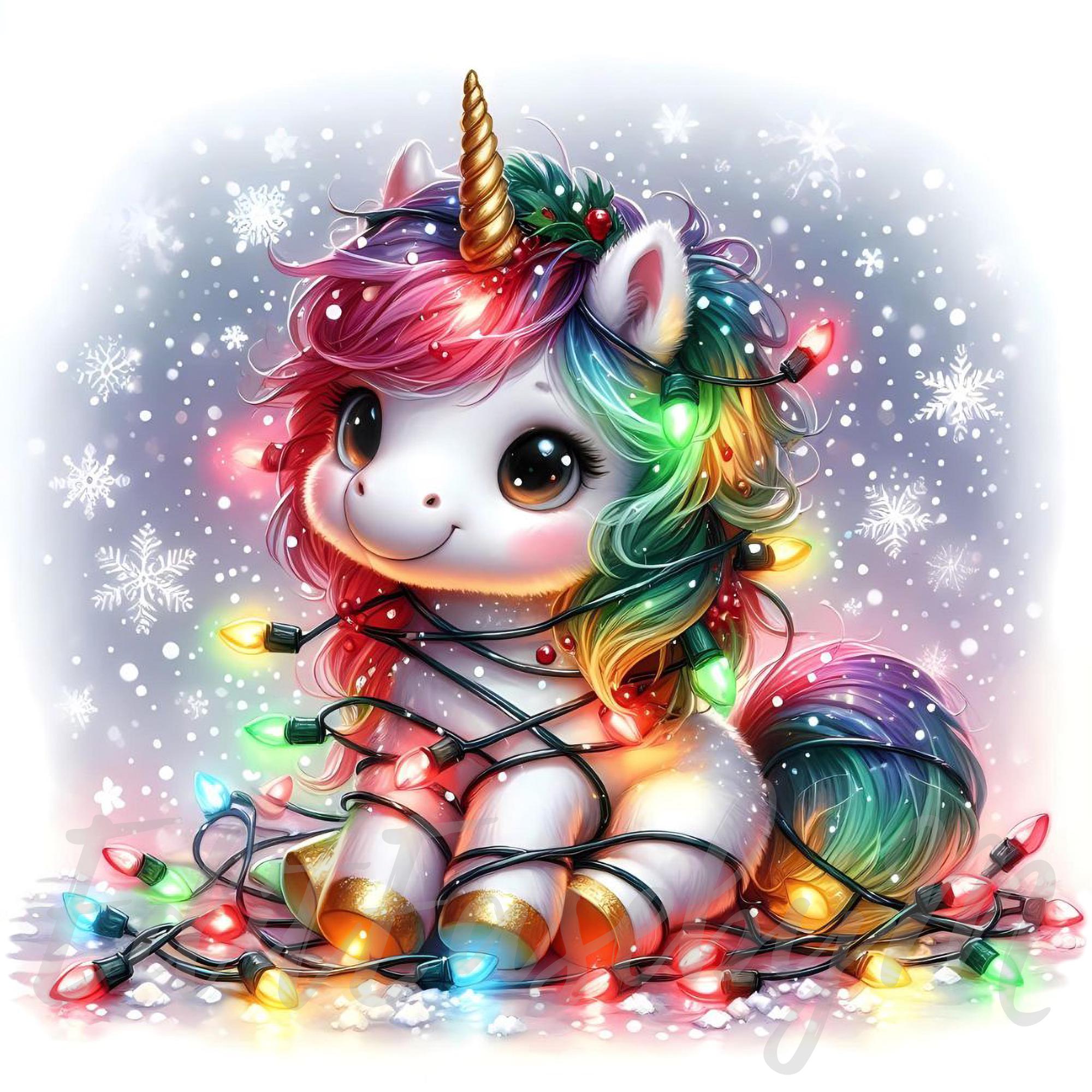 Christmas Unicorn Clipart | 10 JPG Commercial Use, Festive Winter ...
