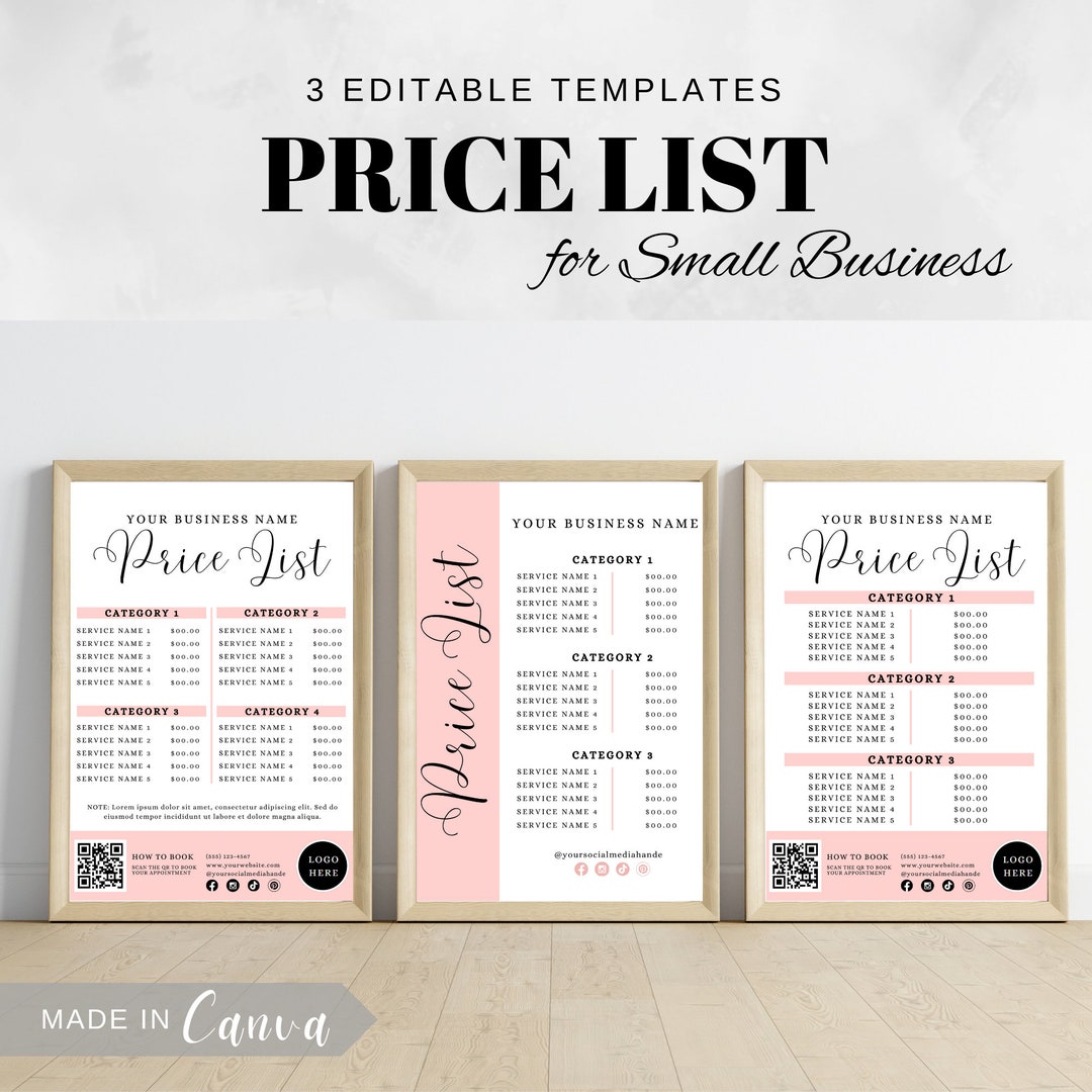 Price List for Small Business DIY Flyer Template Design Editable Price ...