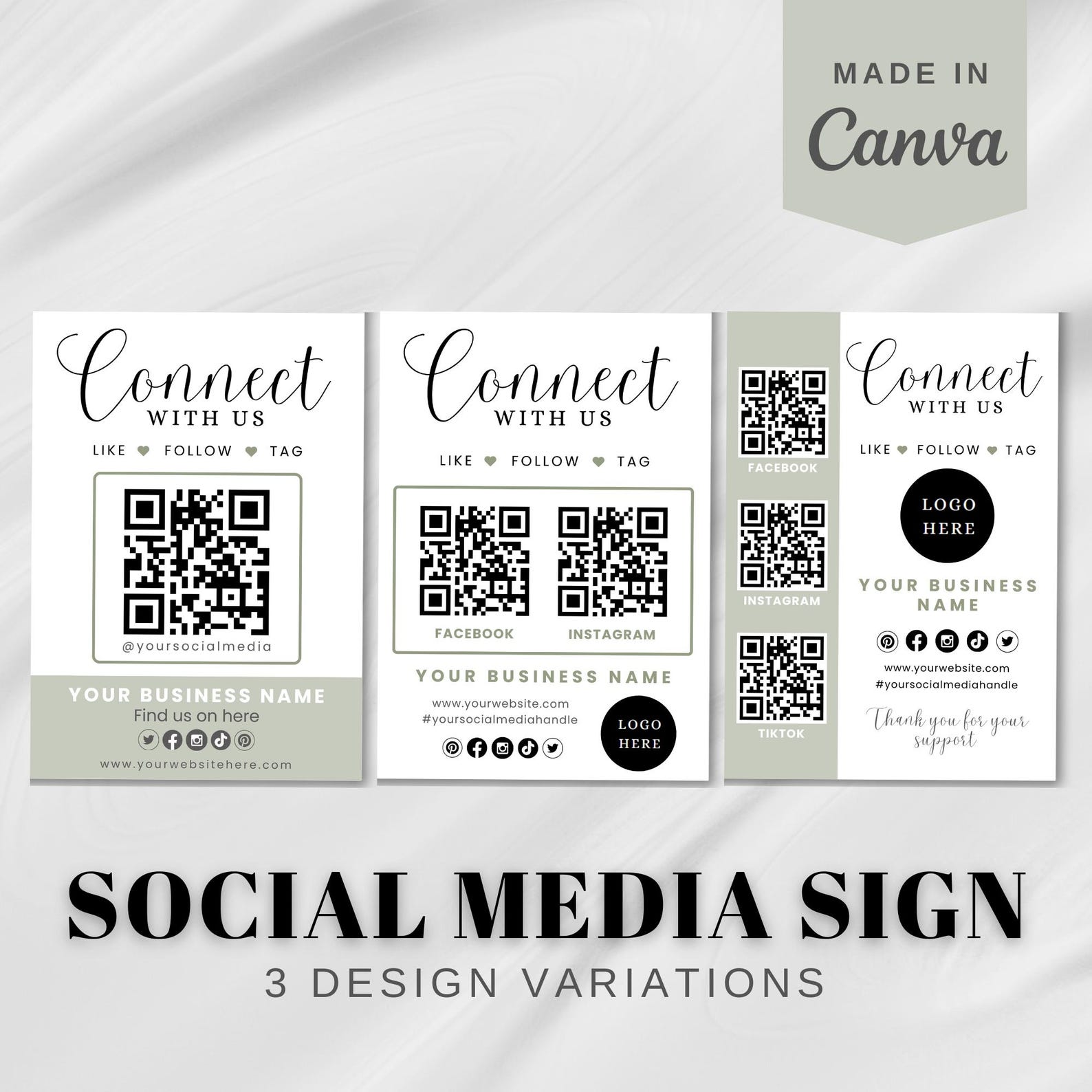 Social Media Sign for Small Business QR Code Sign Connect With Us Sign ...