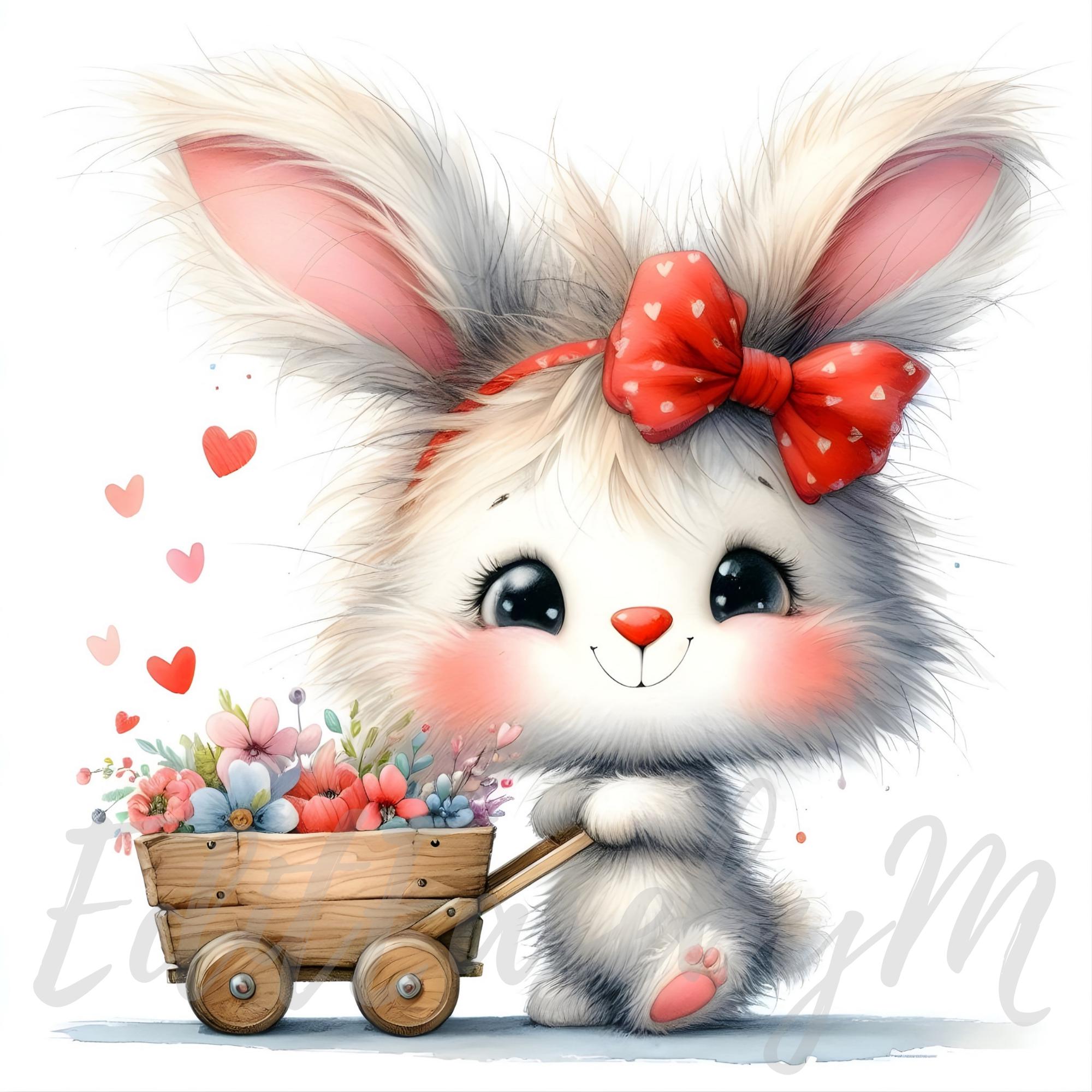 Valentine Bunny Clipart | 10 High-quality 300 DPI Jpegs Commercial Use ...