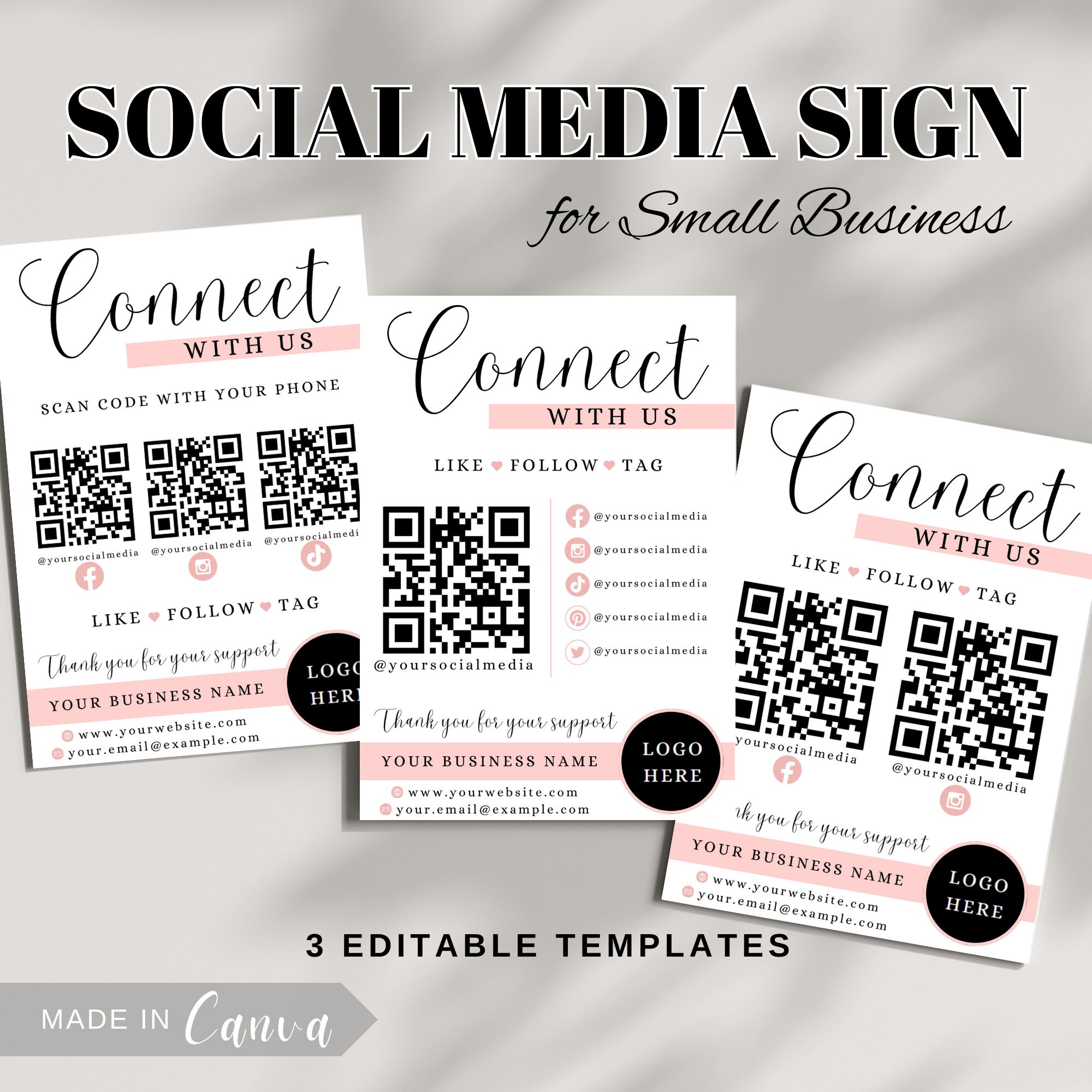 Social Media Sign for Small Business | Canva Template QR Code Sign ...