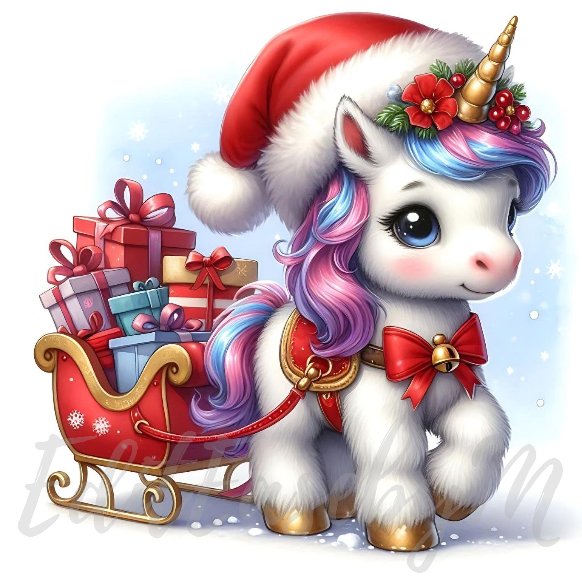 Christmas Unicorn Clipart | 10 High-quality 300 DPI Jpegs Commercial ...