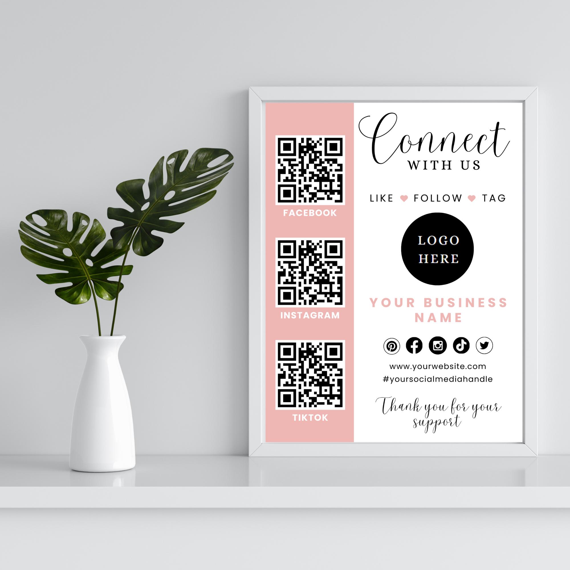 Social Media Sign for Small Business Canva Template | QR Code Sign ...