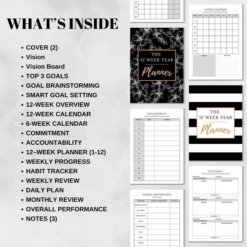 12 Week Year Planner Template | Printable 90 Day Goal Planner SMART ...