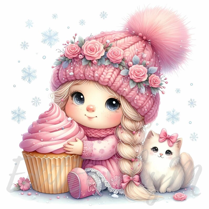 Pink Winter Cat Gnome Clipart | 10 High-quality 300 DPI Jpegs ...