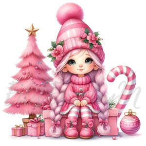 Pink Christmas Gnome Clipart | 10 High-quality 300 DPI Jpegs Commercial ...
