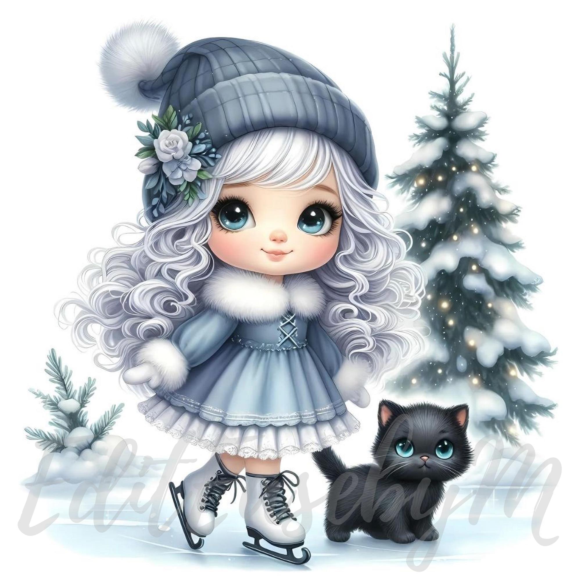 Winter Gnome With Night Cat Clipart 10 High-quality 300 DPI Jpegs ...