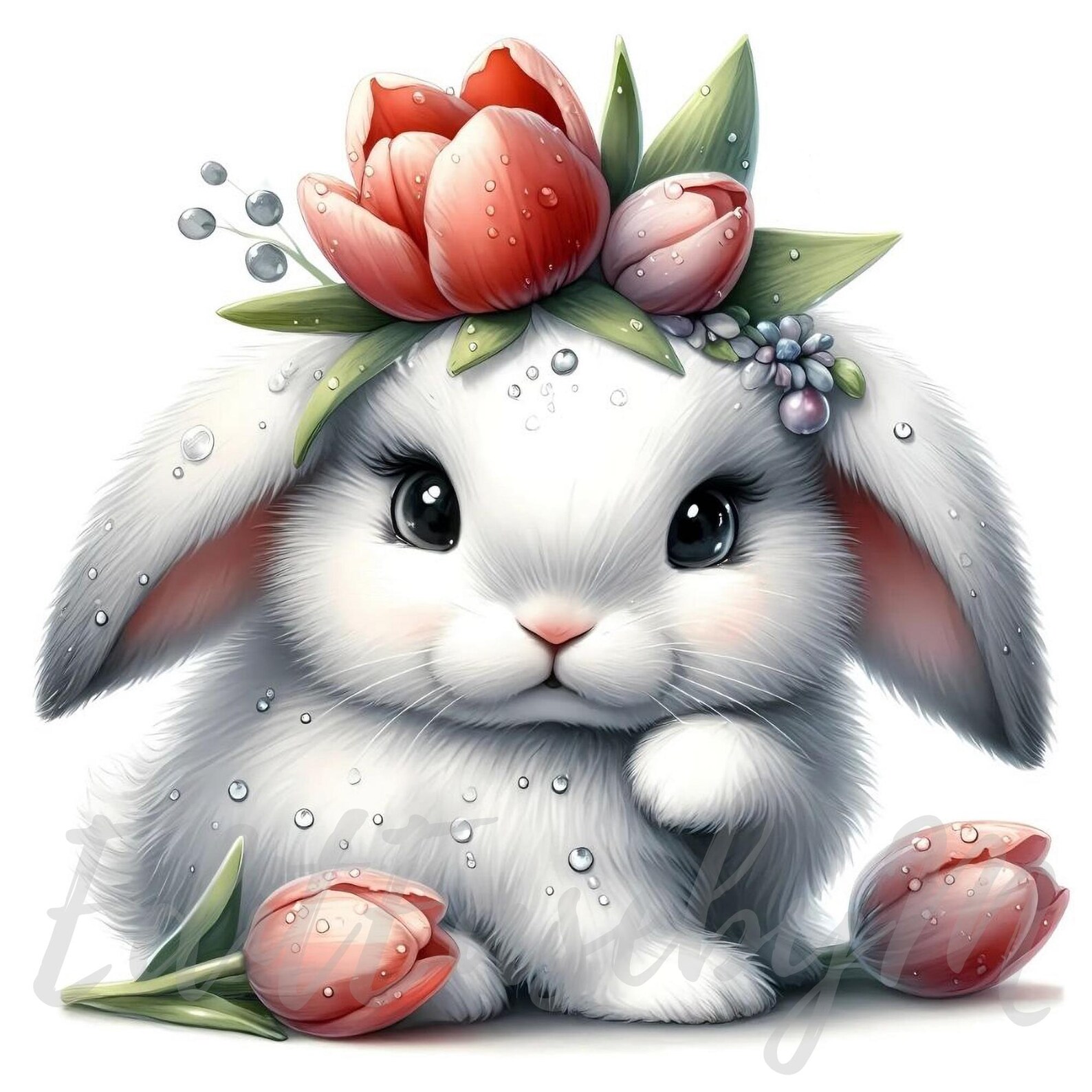 Tulip Bunny Clipart | 10 High-quality 300 DPI Jpegs Commercial Use ...