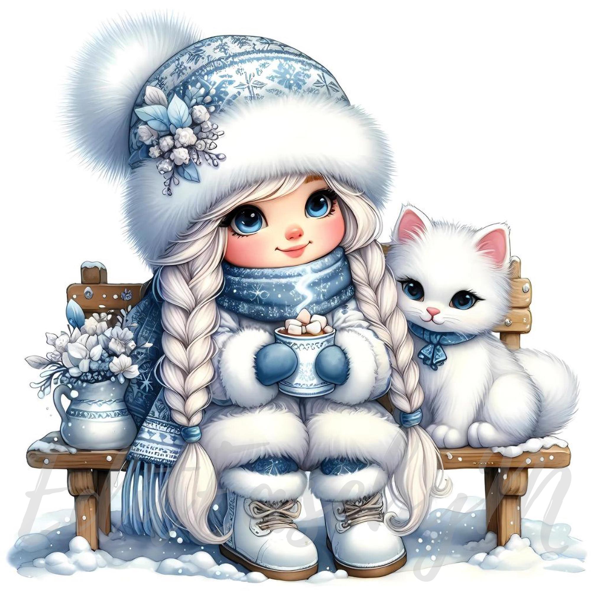 Frosty Cat Friend Gnome Clipart | 10 High-quality 300 DPI Jpegs ...