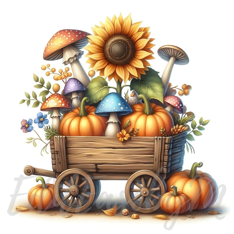 Pumpkin Wagon Clipart | 10 High-quality 300 DPI JPEG Commercial Use ...