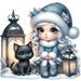 Winter Gnome With Night Cat Clipart | 10 High-quality 300 DPI Jpegs ...