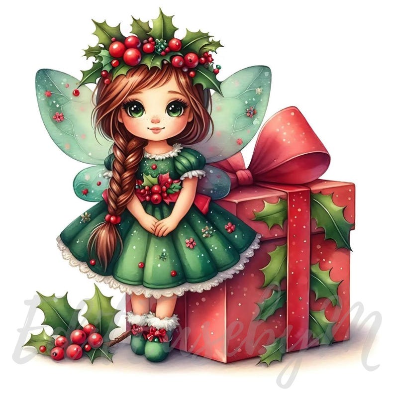 Jolly Holly Fairy Clipart | 10 High-quality 300 DPI Jpegs Commercial ...