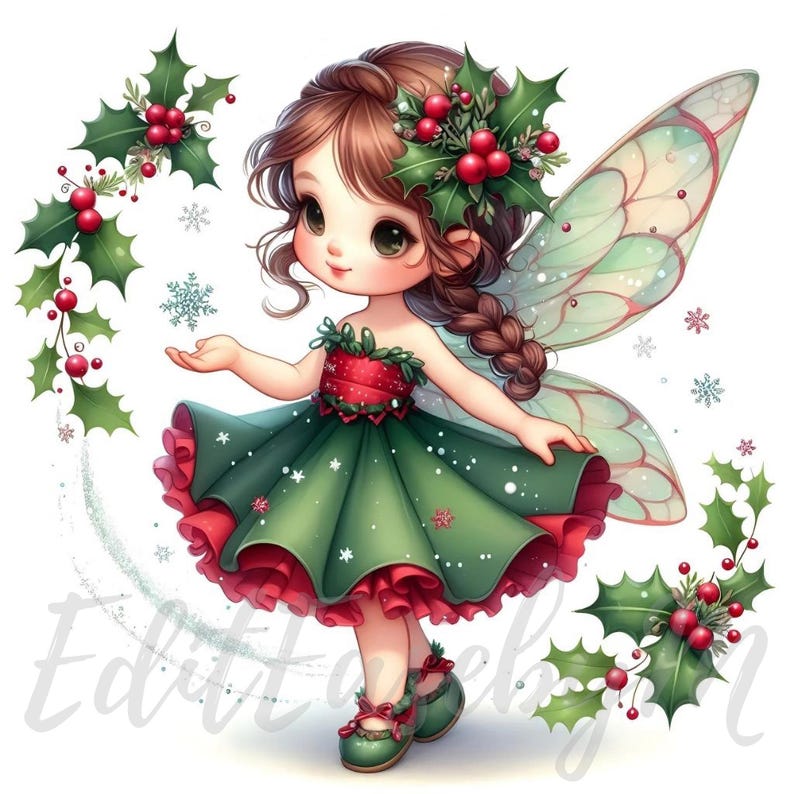 Jolly Holly Fairy Clipart | 10 High-quality 300 DPI Jpegs Commercial ...
