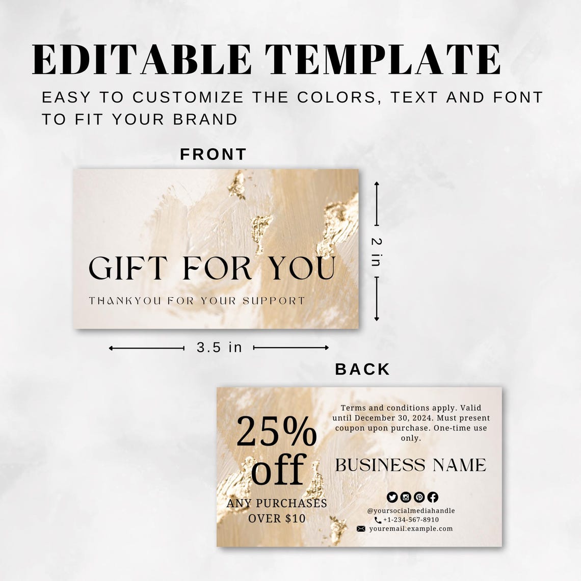 Elegant Gold Coupon Card Template Editable Coupon Card Canva Template ...