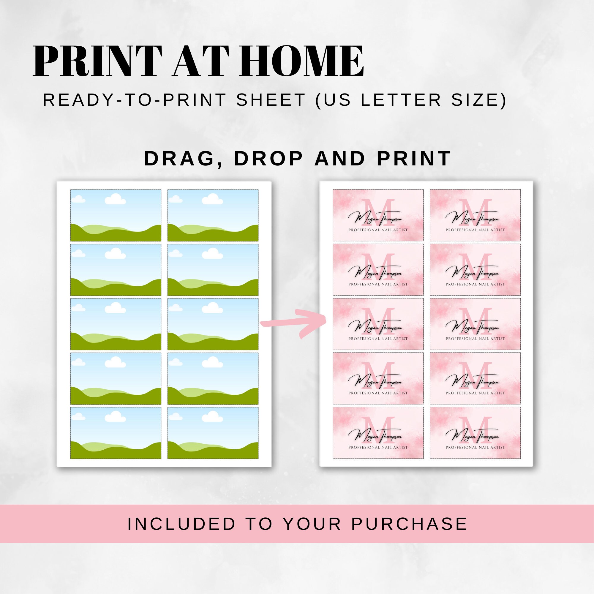 QR Code Business Card Template | Pink Nail Tech Editable Nail Artist ...