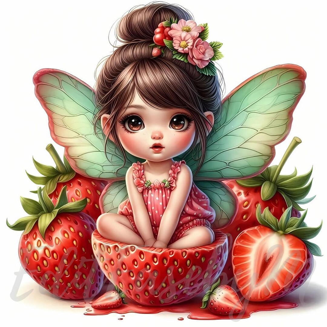 Berry Blossom Sprite Clipart | 10 High-quality 300 DPI Jpegs Commercial Use Whimsical Strawberry ...