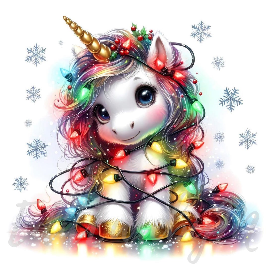 Christmas Unicorn Clipart | 10 High-quality 300 DPI Jpegs Commercial Use Festive Holiday Cute ...