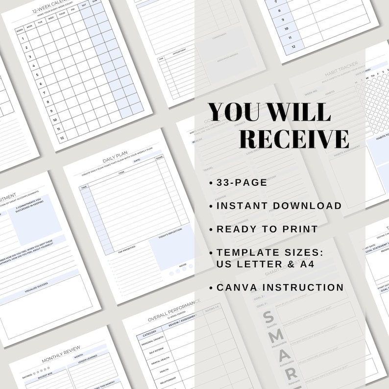 12 Week Year Planner Template | Planner Canva Template SMART Goal ...