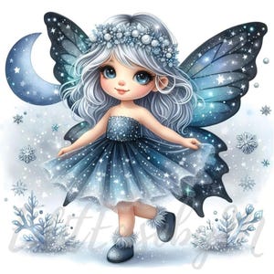Winter Moon Fairy Clipart | 10 High-quality 300 DPI Jpgs Commercial Use ...