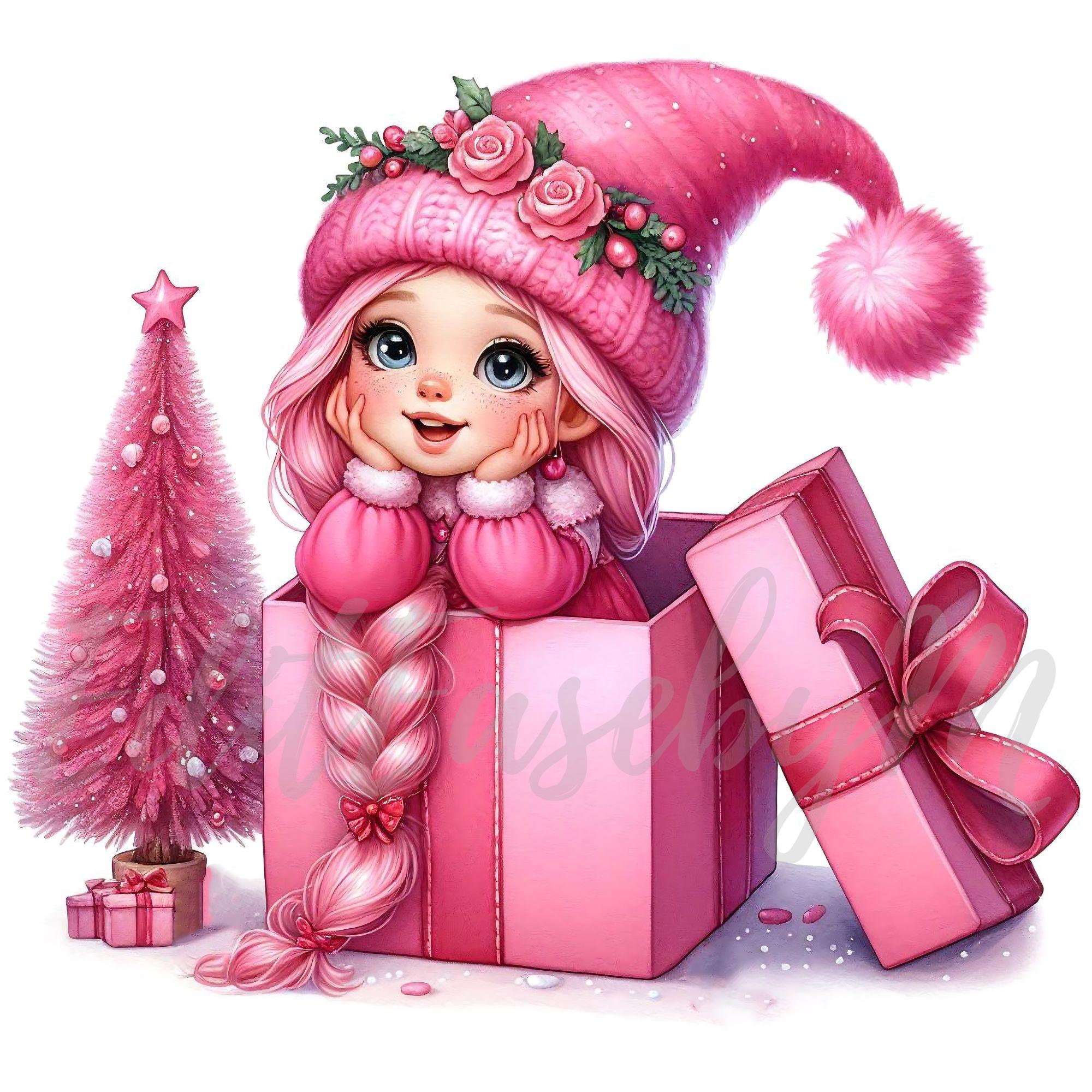 Pink Christmas Gnome Clipart | 10 High-quality 300 DPI Jpegs Commercial ...