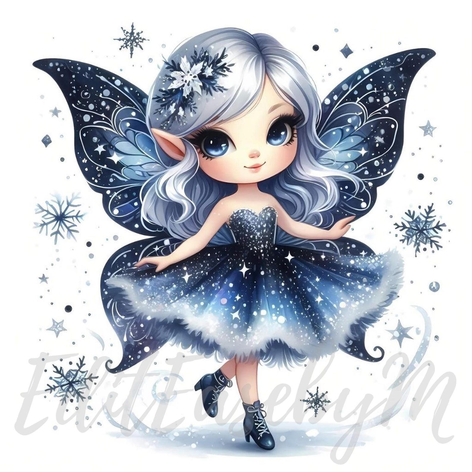 Winter Moon Fairy Clipart | 10 High-quality 300 DPI Jpgs Commercial Use ...