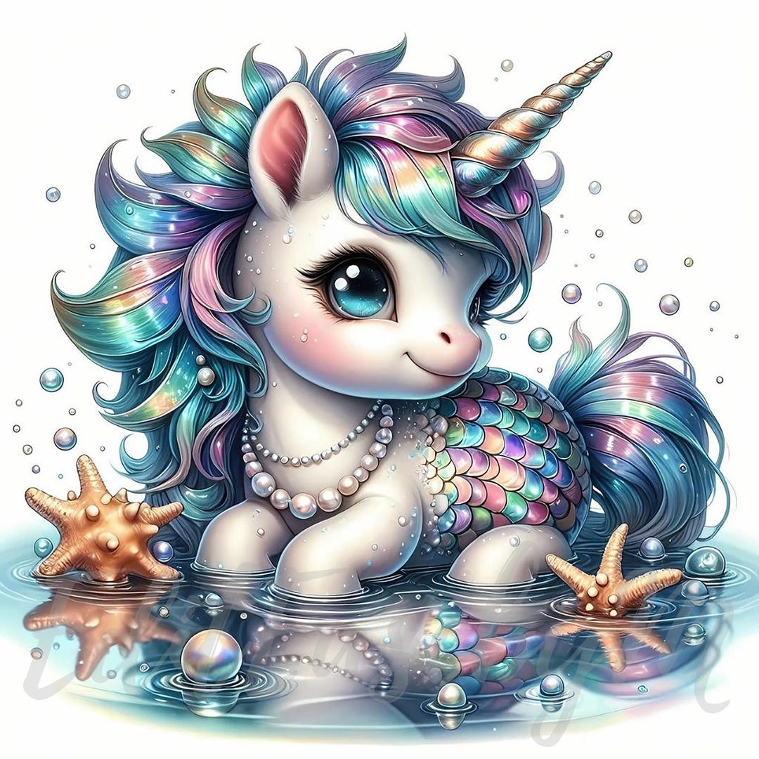 Seaside Mermaid Unicorn Clipart | 10 High-quality 300 DPI Jpegs ...