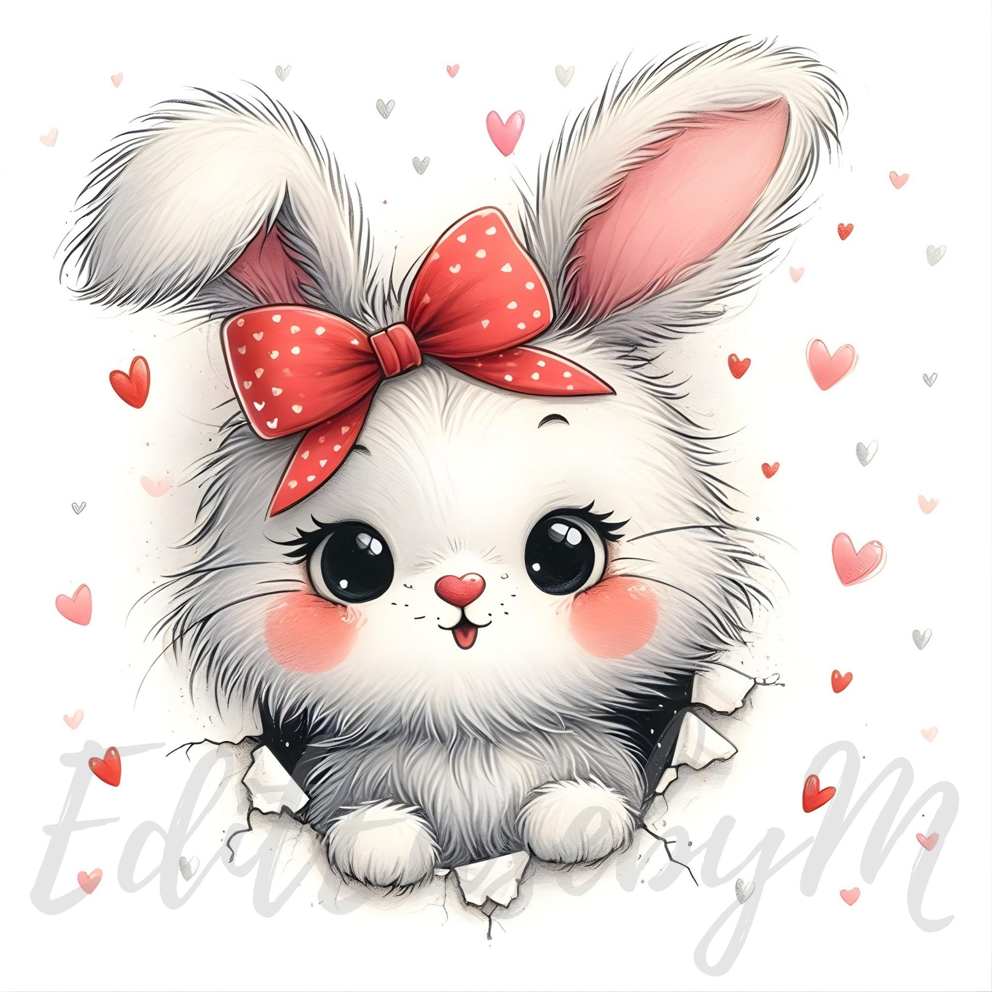 Valentine Bunny Clipart | 10 High-quality 300 DPI Jpegs Commercial Use ...