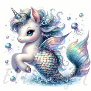 Seaside Mermaid Unicorn Clipart | 10 High-quality 300 DPI Jpegs ...