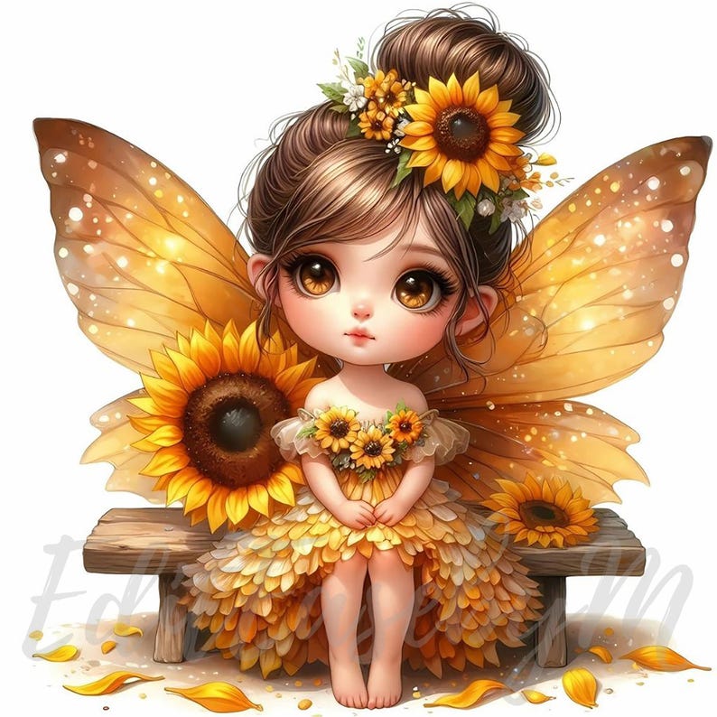 Sunflower Fairy Clipart | 10 High-quality 300 DPI Jpegs Commercial Use ...