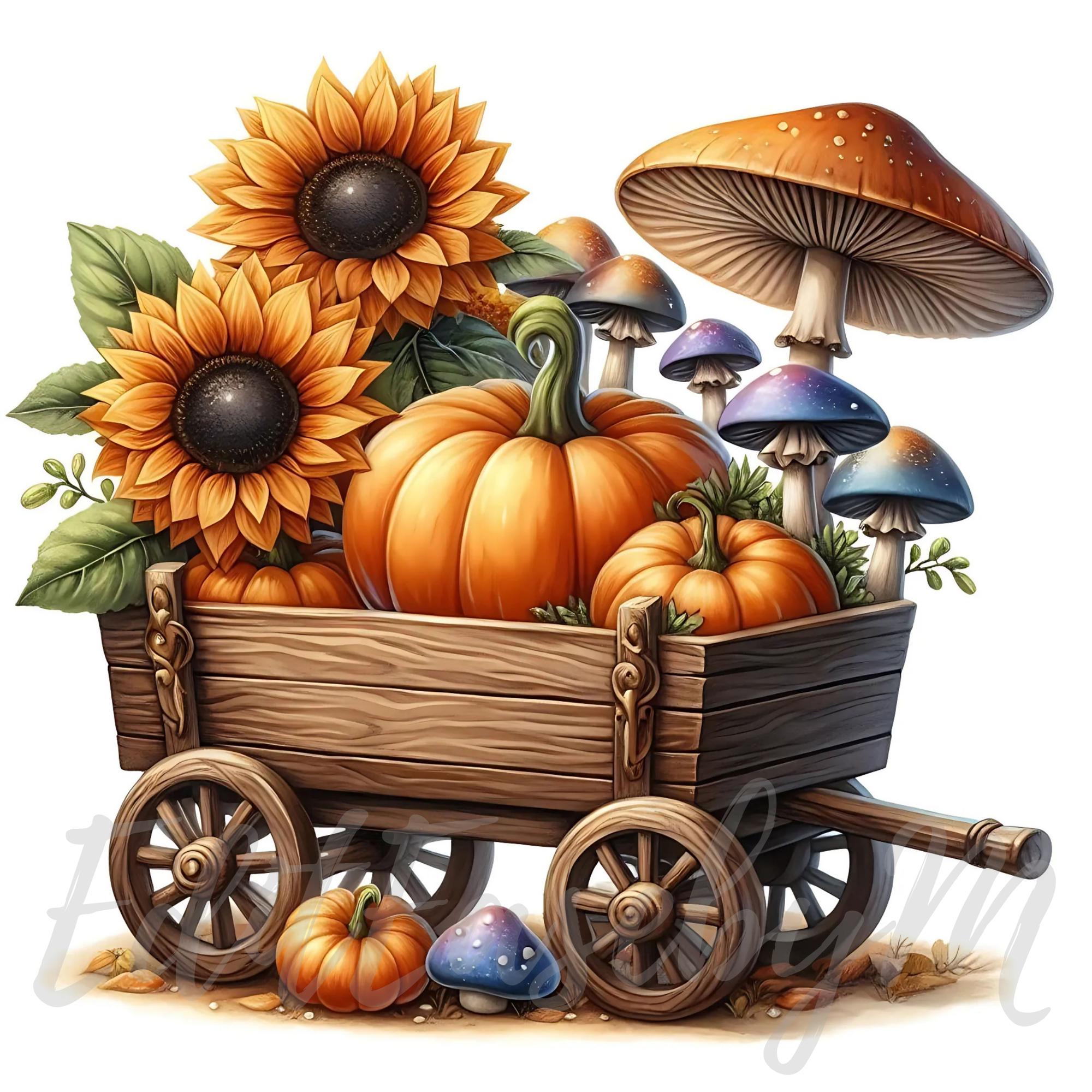 Pumpkin Wagon Clipart | 10 High-quality 300 DPI JPEG Commercial Use ...