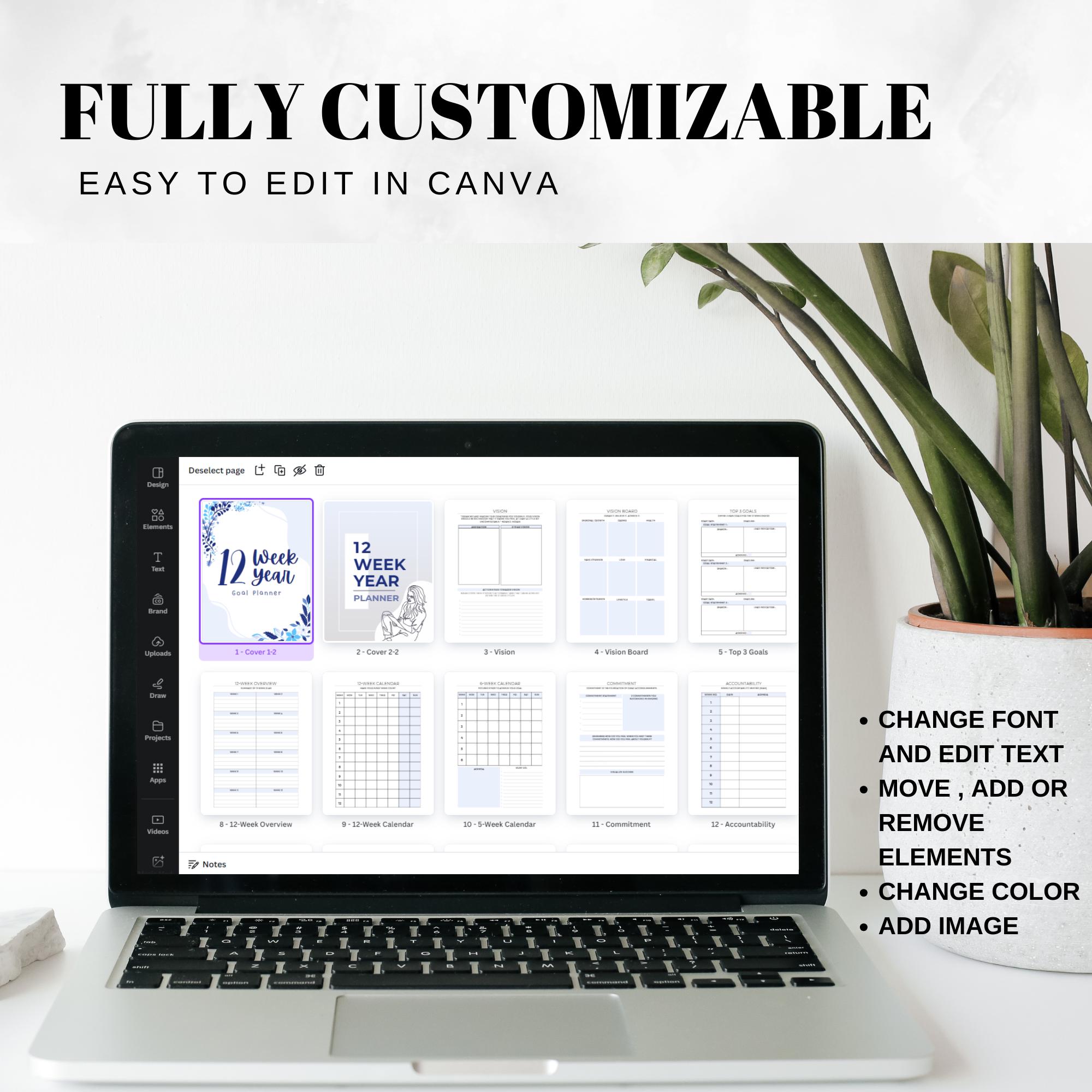 12 Week Year Planner Template | Planner Canva Template SMART Goal ...