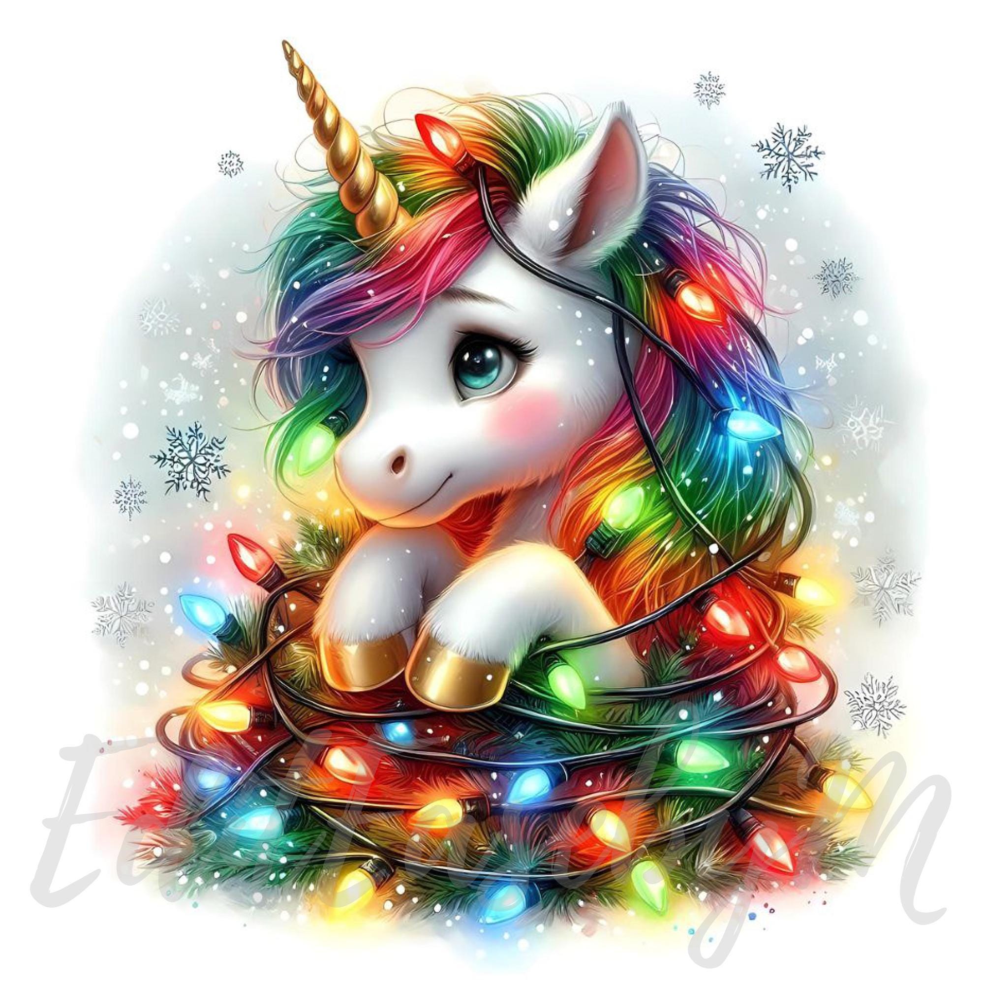 Christmas Unicorn Clipart | 10 JPG Commercial Use, Festive Winter ...