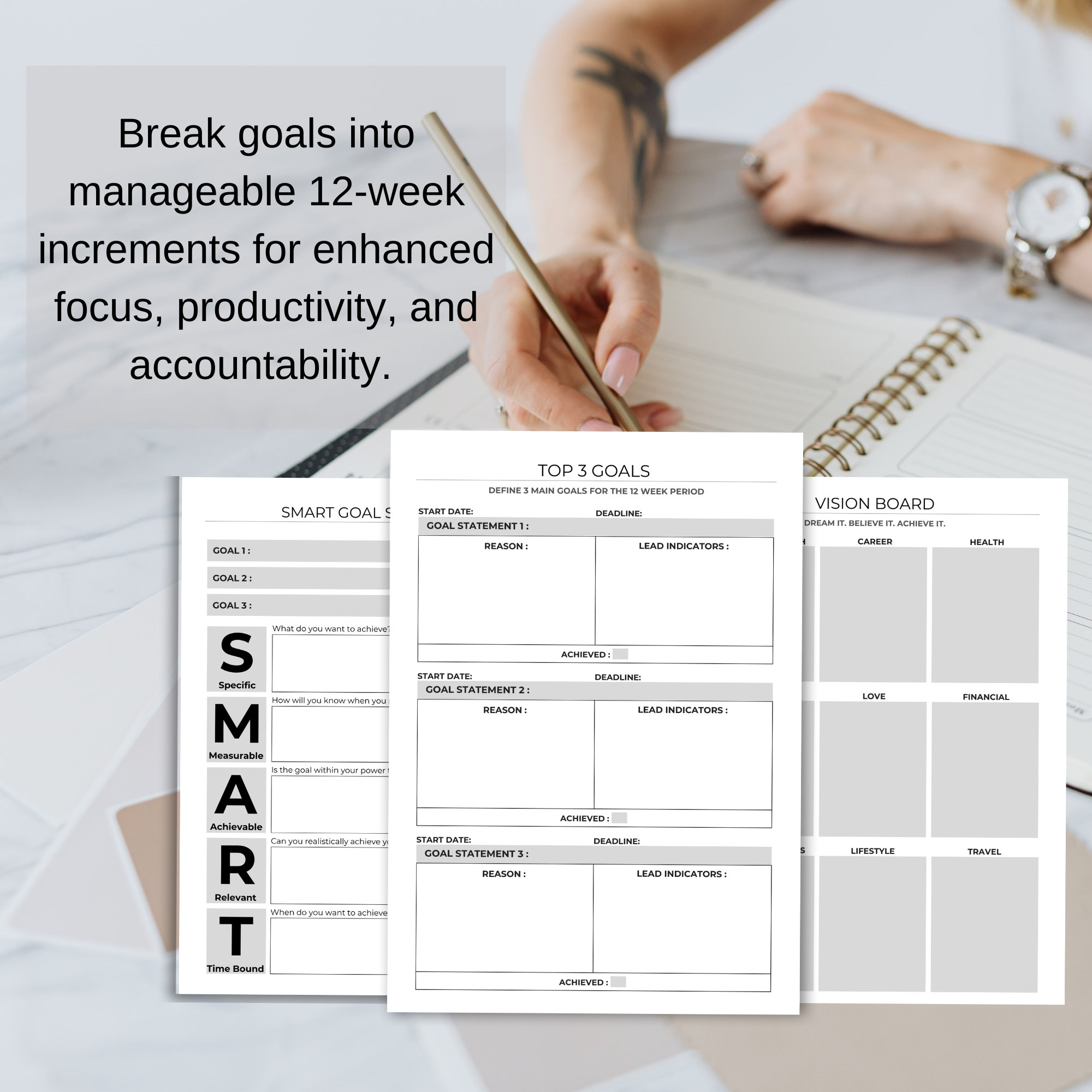 12 Week Year Planner Template | Printable 90 Day Goal Planner SMART ...