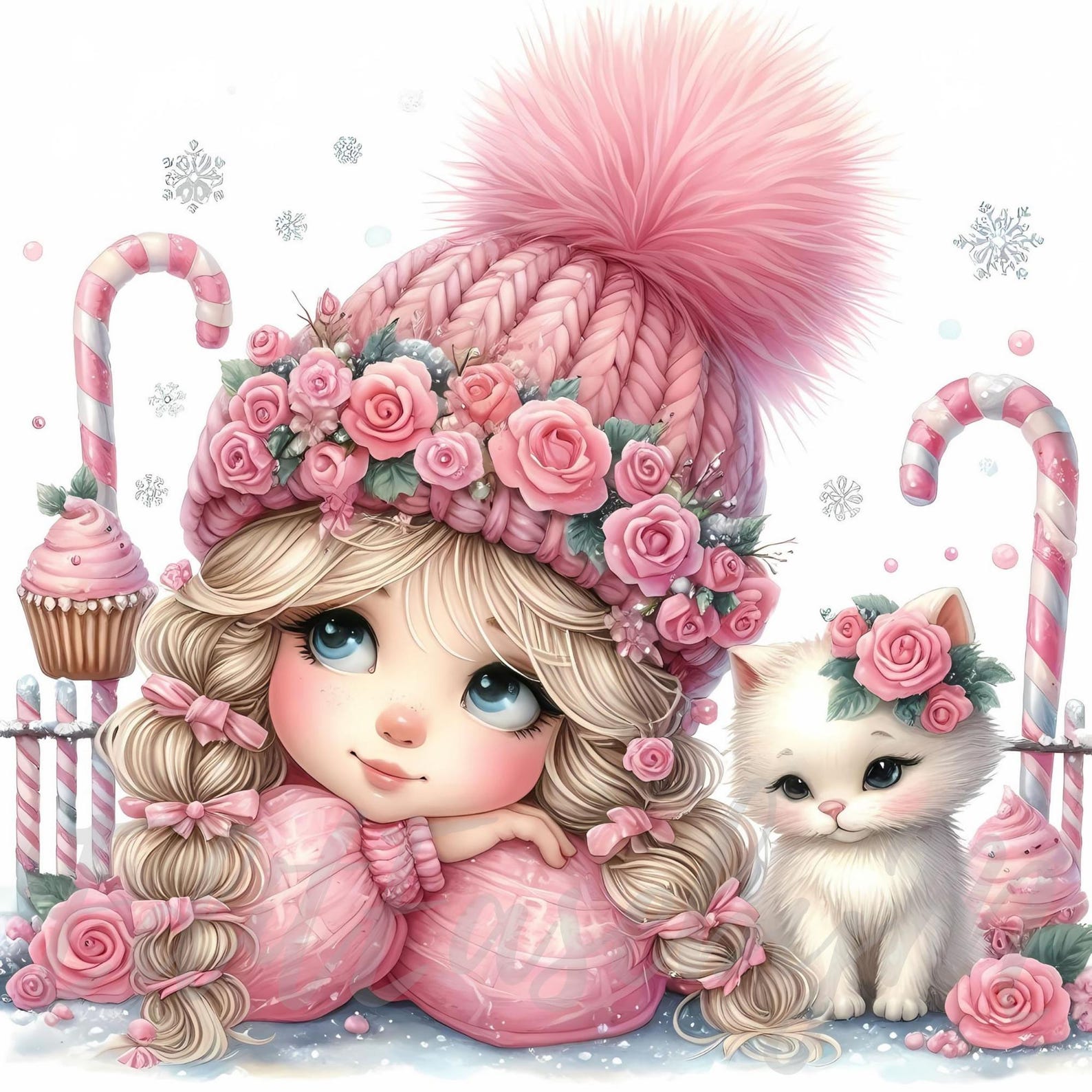 Pink Winter Cat Gnome Clipart | 10 High-quality 300 DPI Jpegs ...