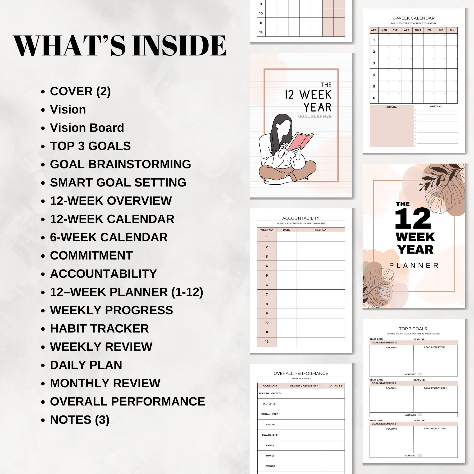 12 Week Year Planner Template | Printable 90 Day Goal Planner SMART ...