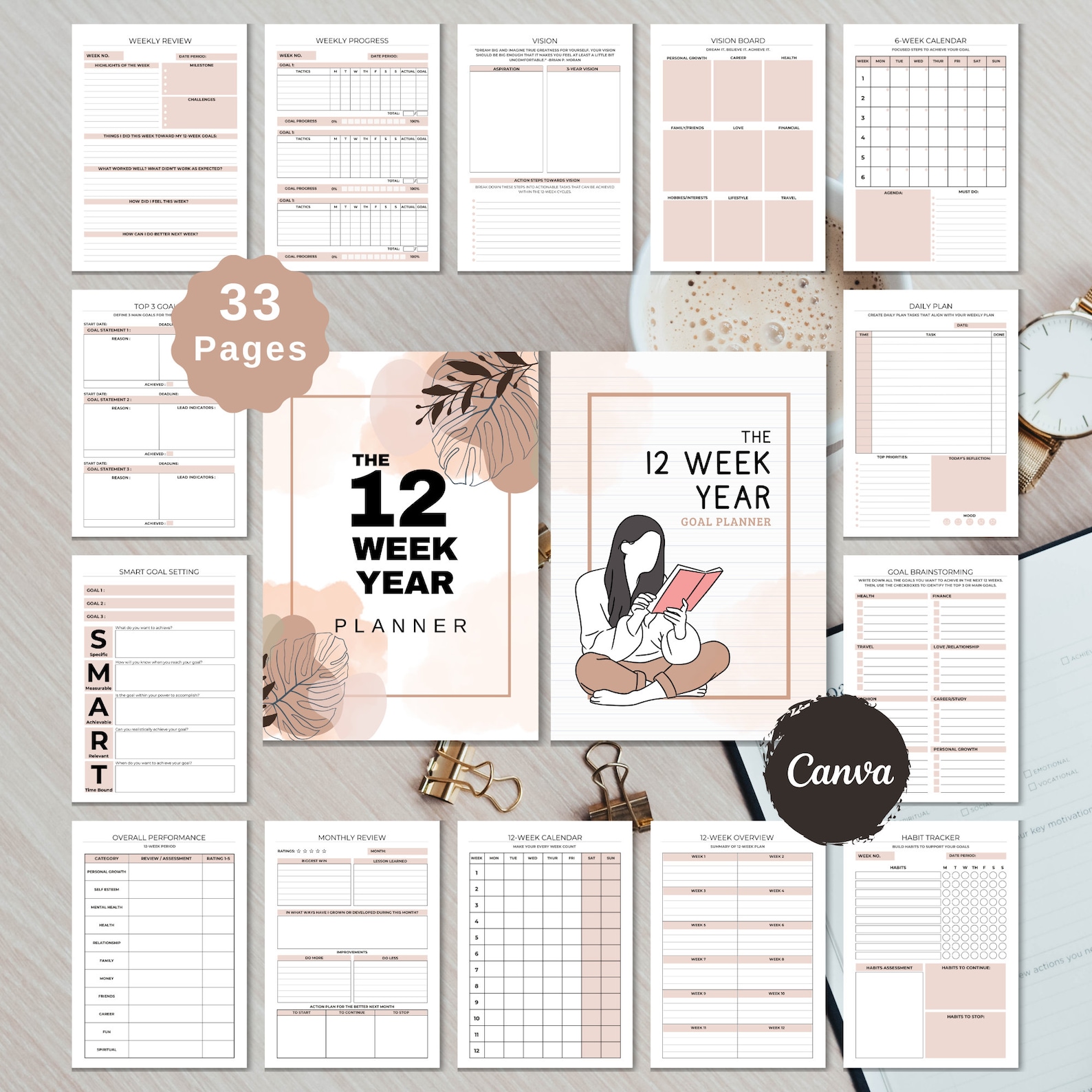 12 Week Year Planner Template | Printable 90 Day Goal Planner SMART ...
