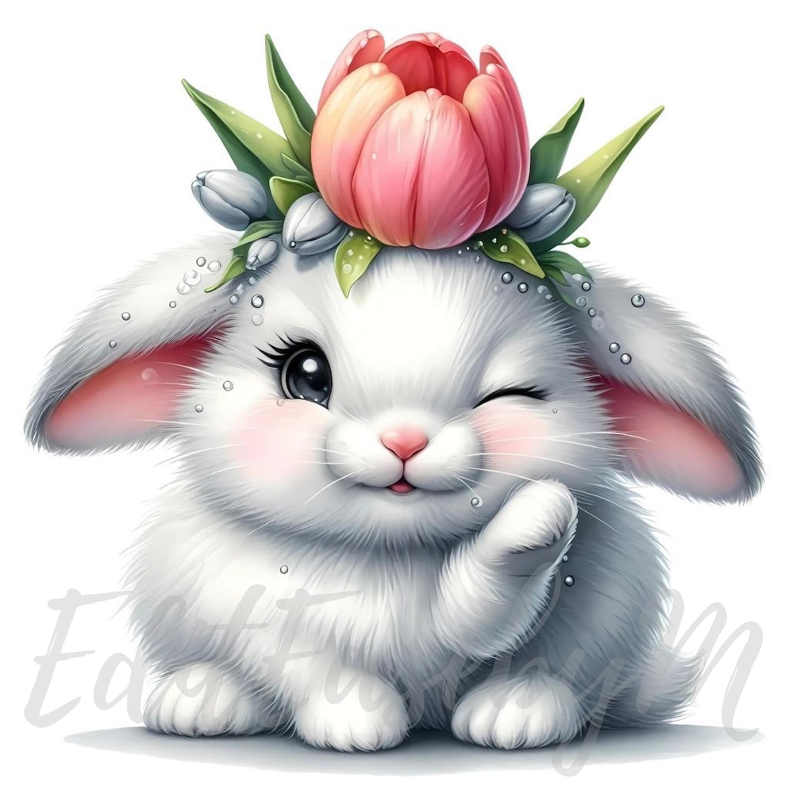 Tulip Bunny Clipart | 10 High-quality 300 DPI Jpegs Commercial Use ...