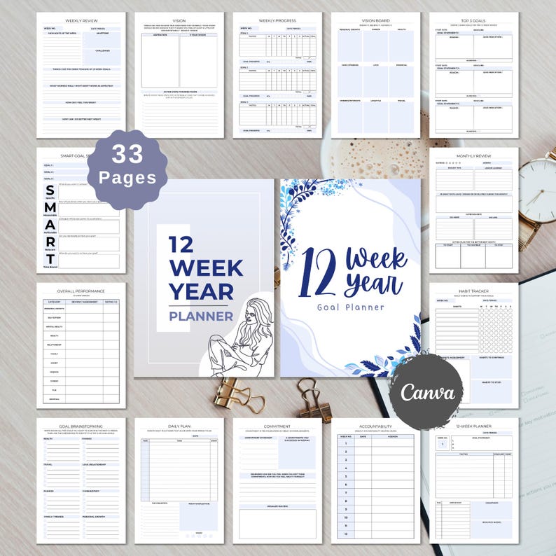 12 Week Year Planner Template | Planner Canva Template SMART Goal ...