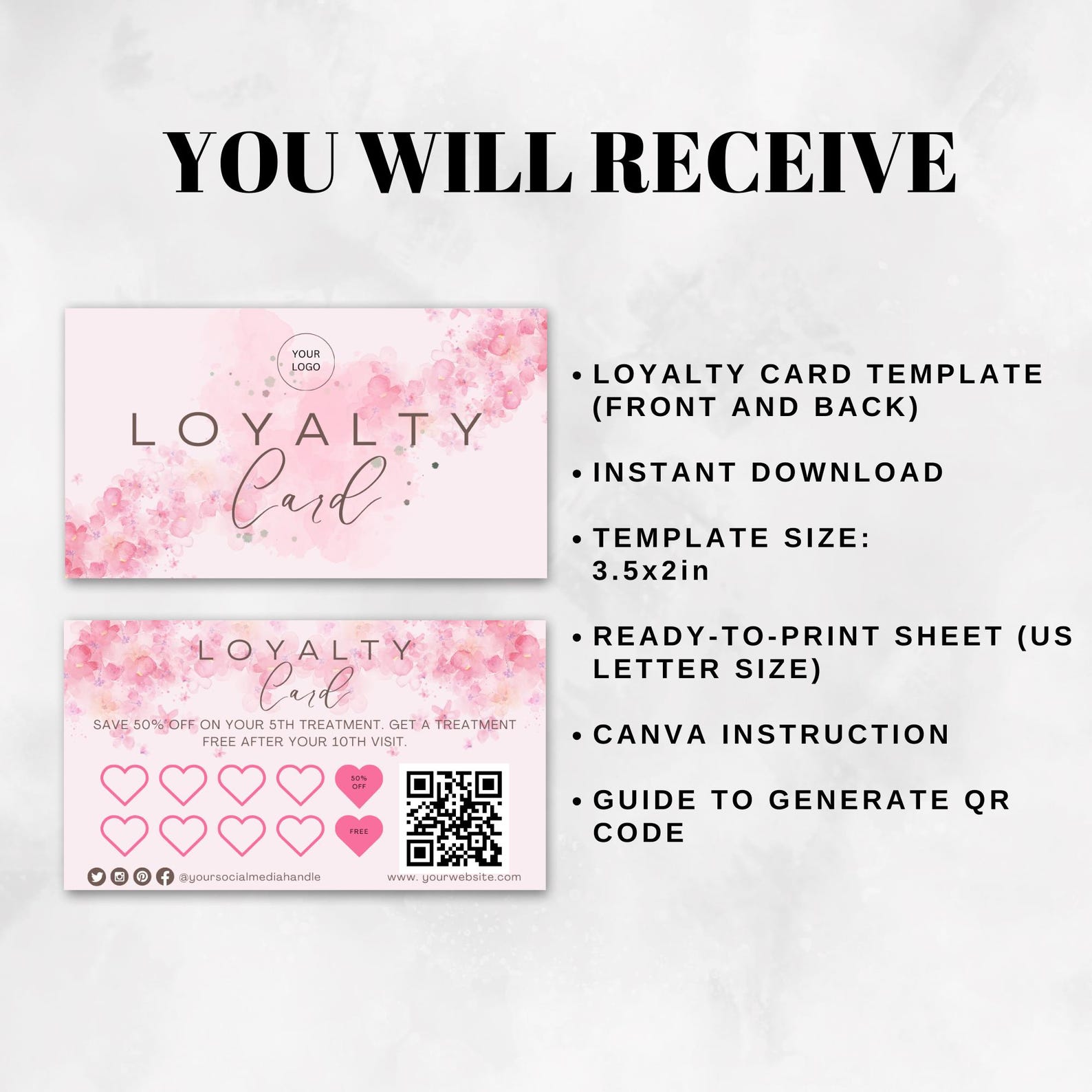 Loyalty Card Template Editable Pink Loyalty Card Stamp Template ...