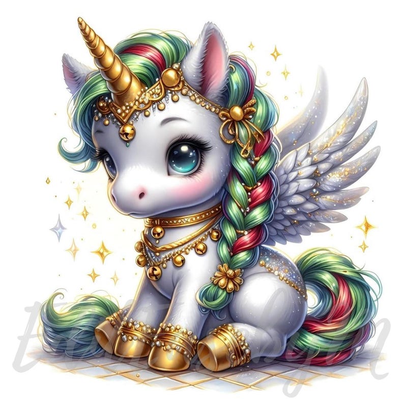 Jingle Bell Unicorn Clipart | 10 High-quality 300 DPI Jpegs Commercial ...