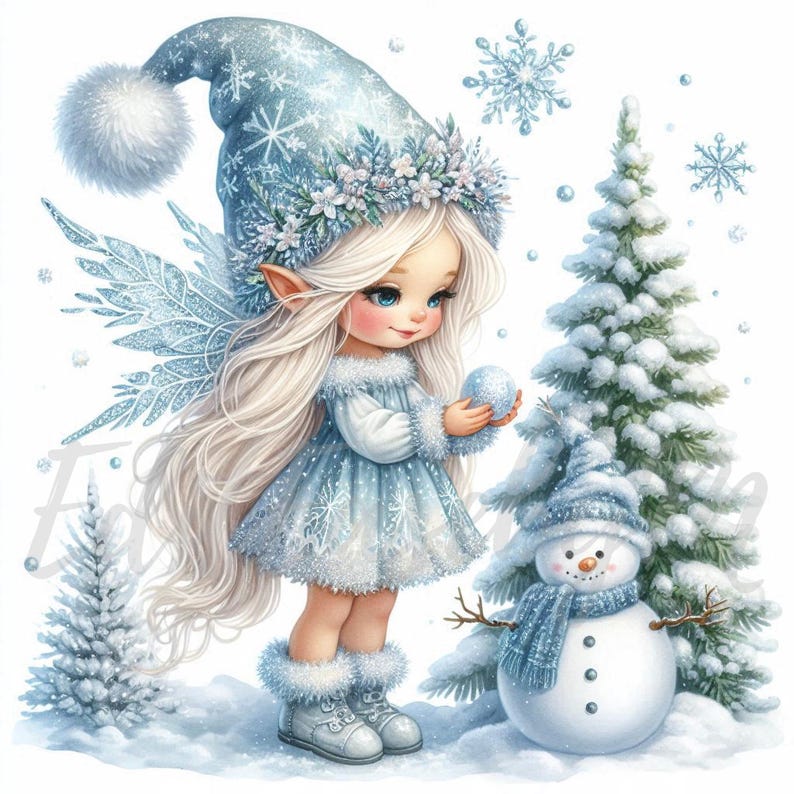 Winter Snowflake Fairy Gnome Clipart 10 High-quality 300 DPI Jpgs ...