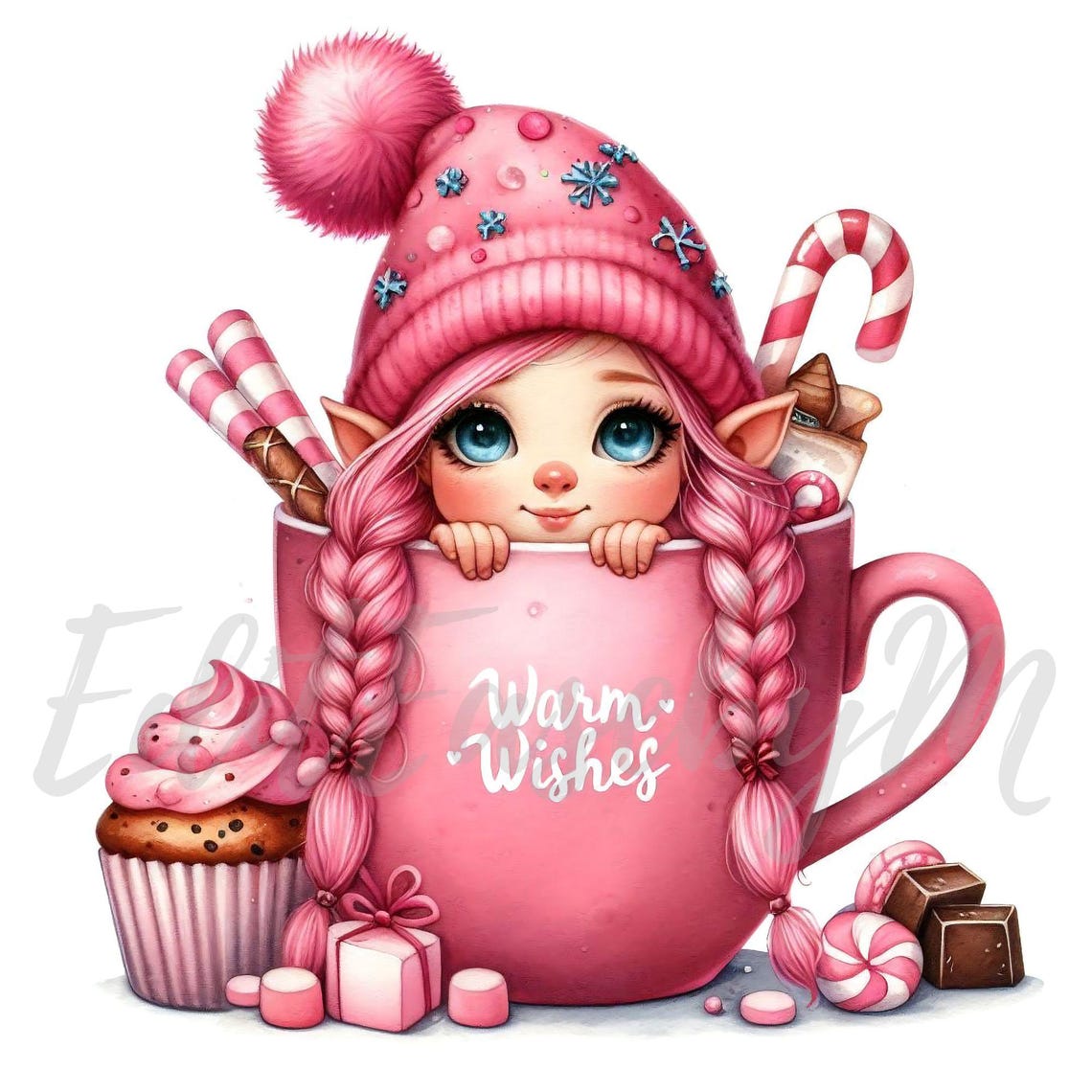 Pink Christmas Gnome Clipart | 10 High-quality 300 DPI Jpegs Commercial ...