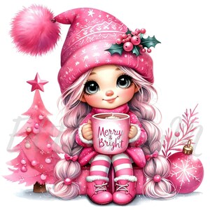 Pink Christmas Gnome Clipart | 10 High-quality 300 DPI Jpegs Commercial ...