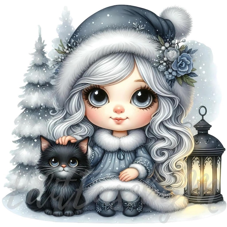 Winter Gnome With Night Cat Clipart 10 High-quality 300 DPI Jpegs ...