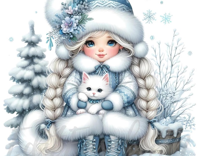 Pastel Gnome and Cat Winter Clipart | Cute Pastel Christmas Gnome JPG ...