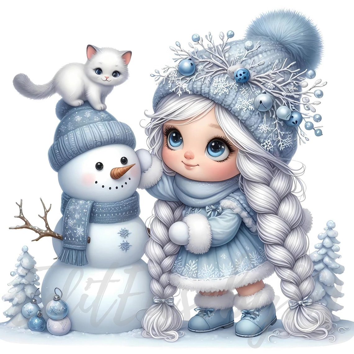 Blue Christmas Cat Gnome Clipart | 10 High-quality 300 DPI Jpegs ...