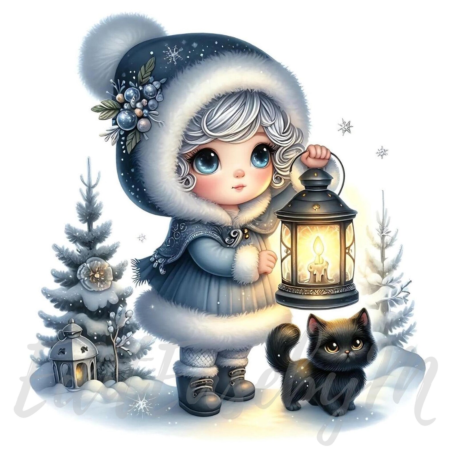 Winter Gnome With Night Cat Clipart 10 High-quality 300 DPI Jpegs ...
