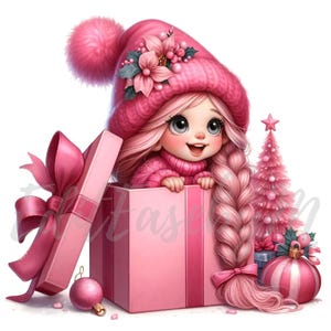 Pink Christmas Gnome Clipart | 10 High-quality 300 DPI Jpegs Commercial ...